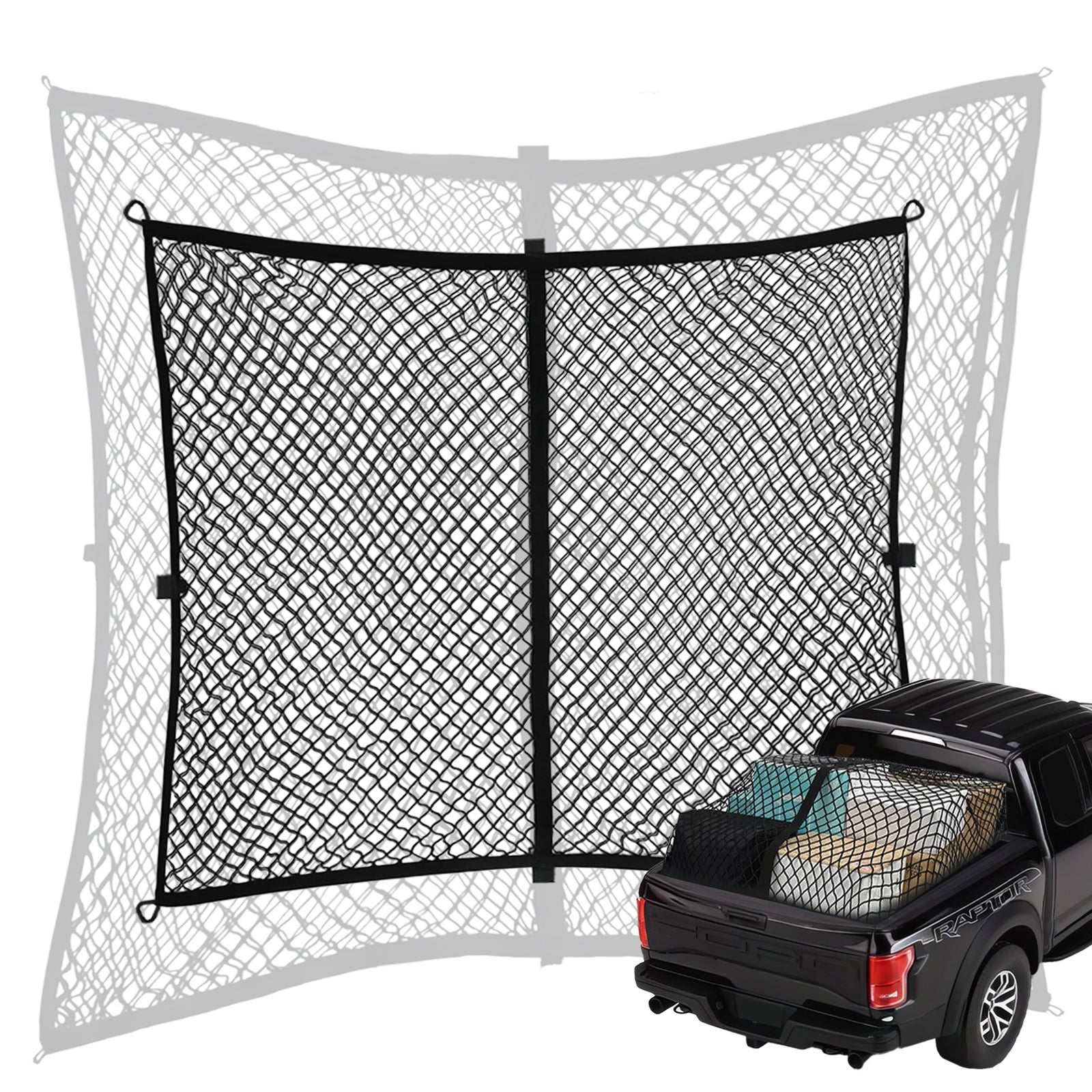 Cargo Net for Pickup Truck Bed - Double Layer Highly Elastic Cargo Net